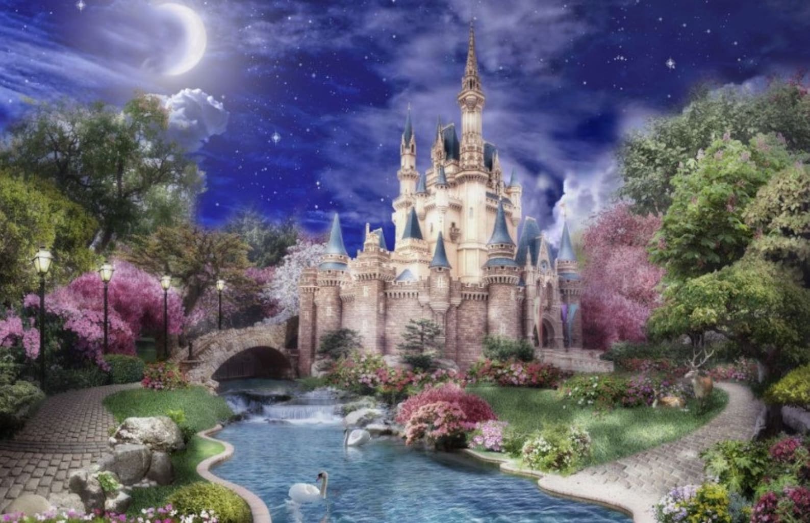 Princess Magic Castle Starry Night Sky Wallpaper Nursery Wall - Etsy France