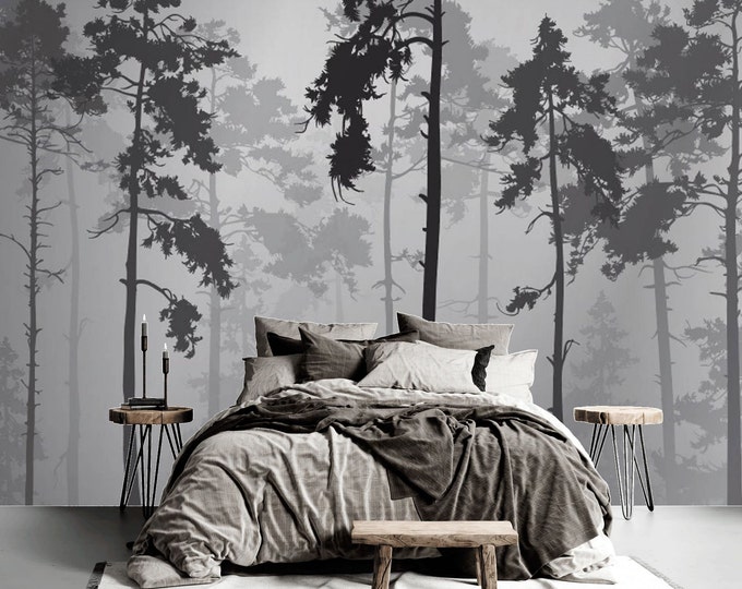 Forest Wallpaper Abstract Forest Design Available in White & Grey - Etsy