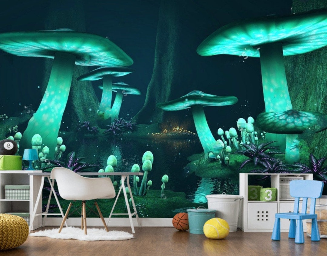 Glowing Mushroom Forest Wall Mural - Kids Nursery Wallpaper - Etsy
