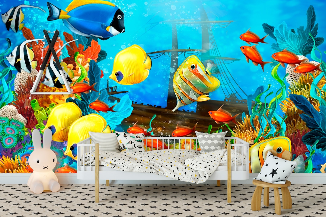 Kids Wallpaper Fish World Nursery Room Decor Modern Wall Decor Under ...