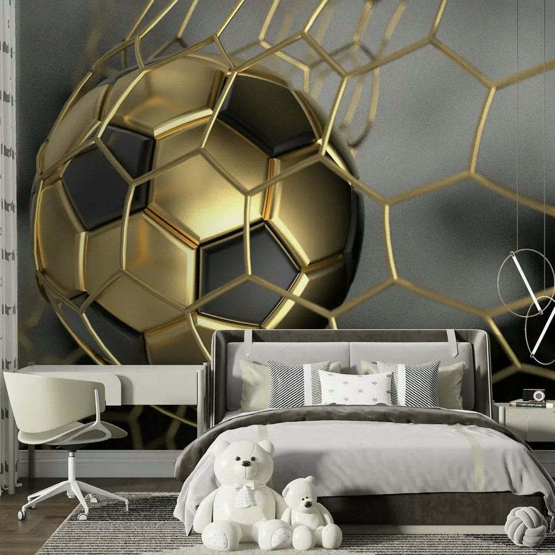 3D Golden Soccer Ball Sports Wallpaper for Boys Room Modern Wall Decor ...
