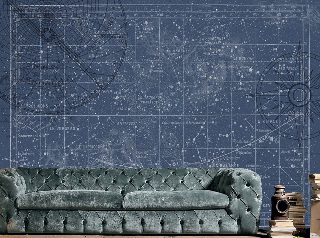 Star Chart Wallpaper Map of the Night Sky Wall Decor Kids Wallpaper ...