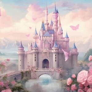 Fairy Tale Princess Castle Wallpaper Mural: Pink Roses Nursery Decor - Etsy