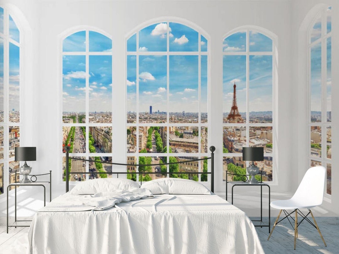 3D Spring Paris Window View Elf Tower Photo Wallpaper Modern Wall Decor ...