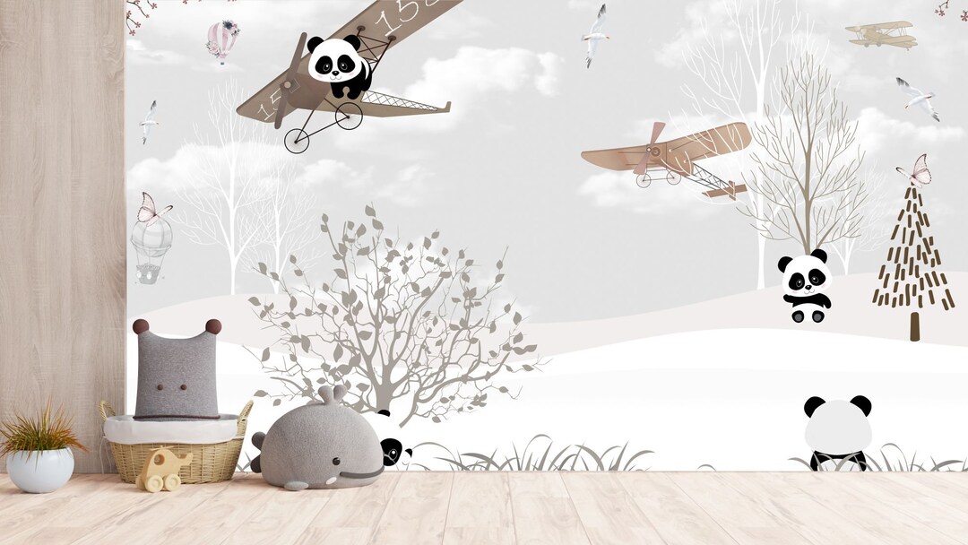 Cute Pandas Kids Room Wallpaper Design Nursery Room Decor Photo ...