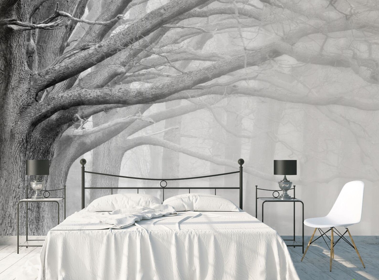Big Gray Trees Black and White Wallpaper Modern Home Decor Large Murals ...