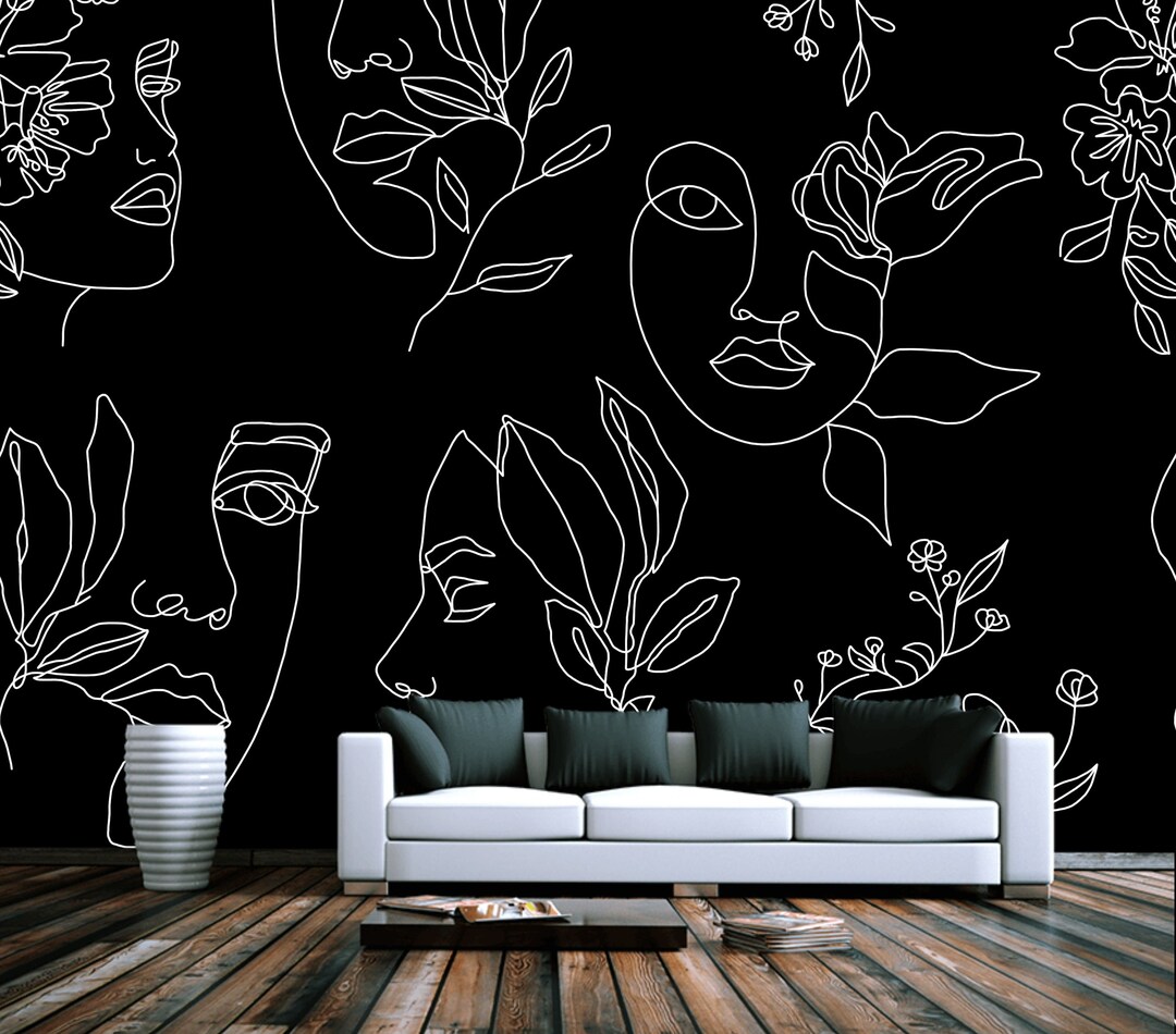 Abstract One Line Pattern Wallpaper Female Faces Aesthetic Contour ...