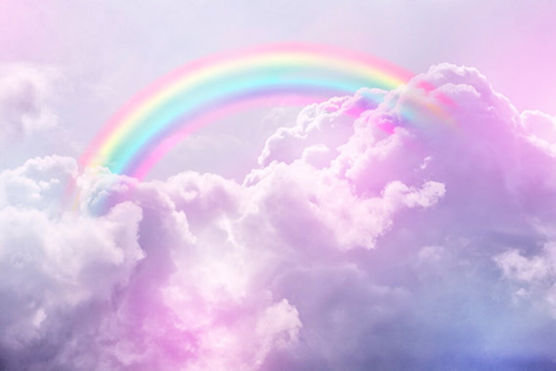 Regenboog behang roze wolken sky baby meisje muur decor - Etsy België