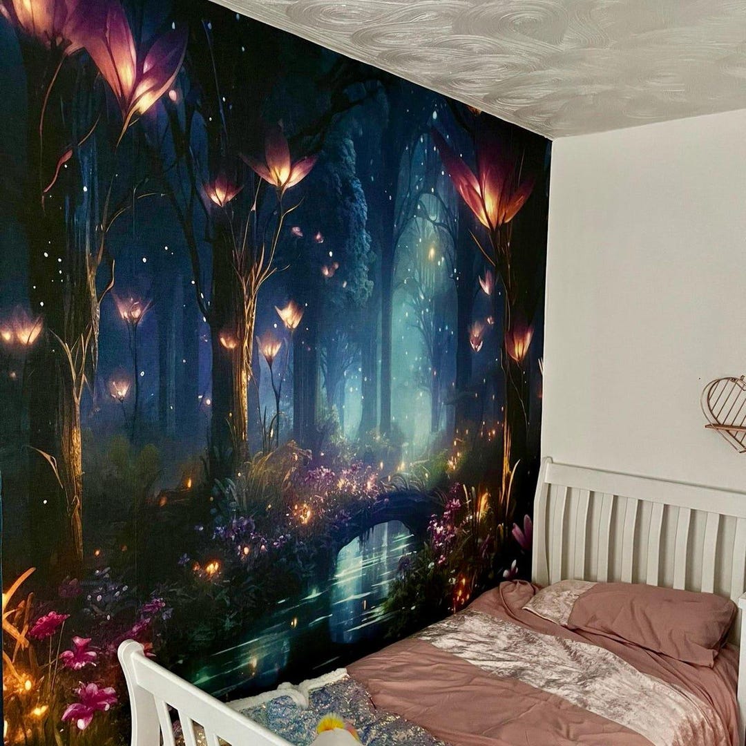 Fairy Tale Forest Wallpaper: Magic Glowing Plants, Nursery Decor - Etsy