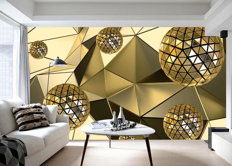3D Golden Balls Wallpaper 3D Wall Sticker Modern Wall Decor | Etsy