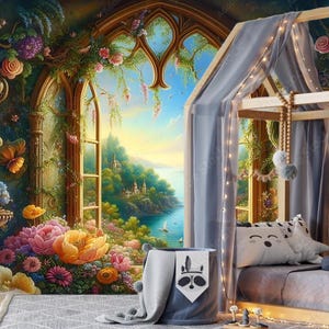 Magic Princess Castle Window View Wall Nursery Mural Fairytale ...