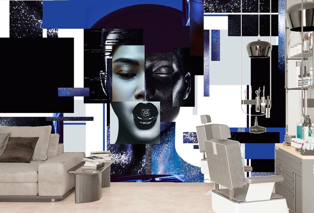 Girl Face Makeup Glitter Black Blue Silver Wallpaper Modern Wall Decor ...