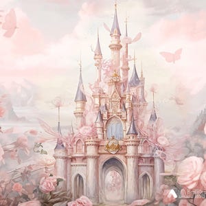 Princess Castle Nursery Wallpaper: Pink Roses Fairytale Wall Mural - Etsy