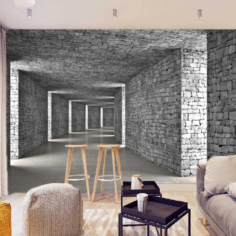 Grey Brick Wallpaper - Etsy