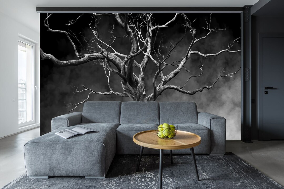Old Big Giant Tree Fog and Smoke Wallpaper Modern Wall Decor Black ...