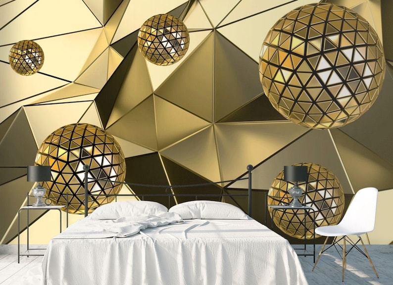 3D Golden Balls Wallpaper 3D Wall Sticker Modern Wall Decor | Etsy