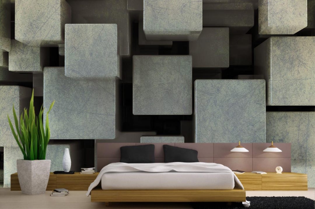 Concrete Squares 3D Geometric Shapes Abstract Photo Wallpaper Gray ...