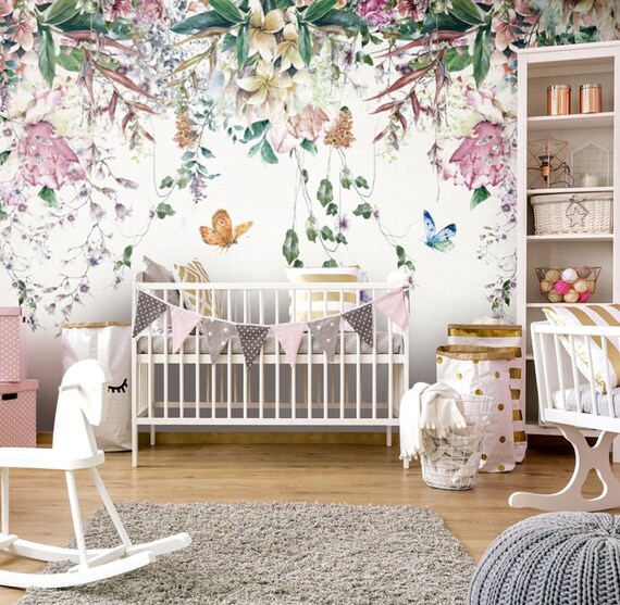 Beautiful Watercolor Pastel Colors Wall Flowers Wallpaper | Etsy