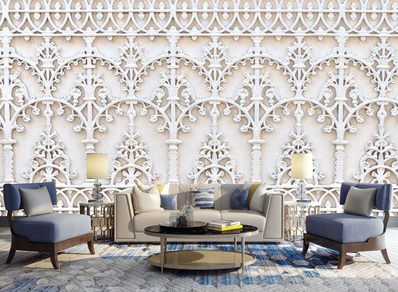 3D White Wall Architecture Vinyl Wallpaper Modern Wall Decor - Etsy