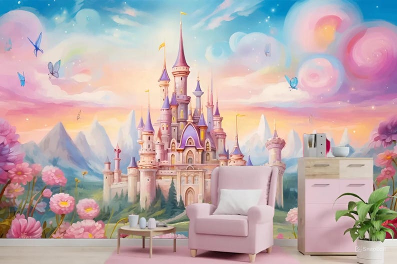 Princess Castle Wallpaper: Fairytale Landscape Wall Mural - Etsy