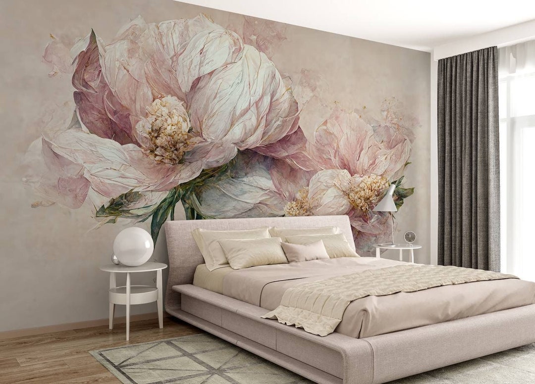 Peonies Wallpaper Mural: Powder Color Flowers, Modern Wall Decor - Etsy