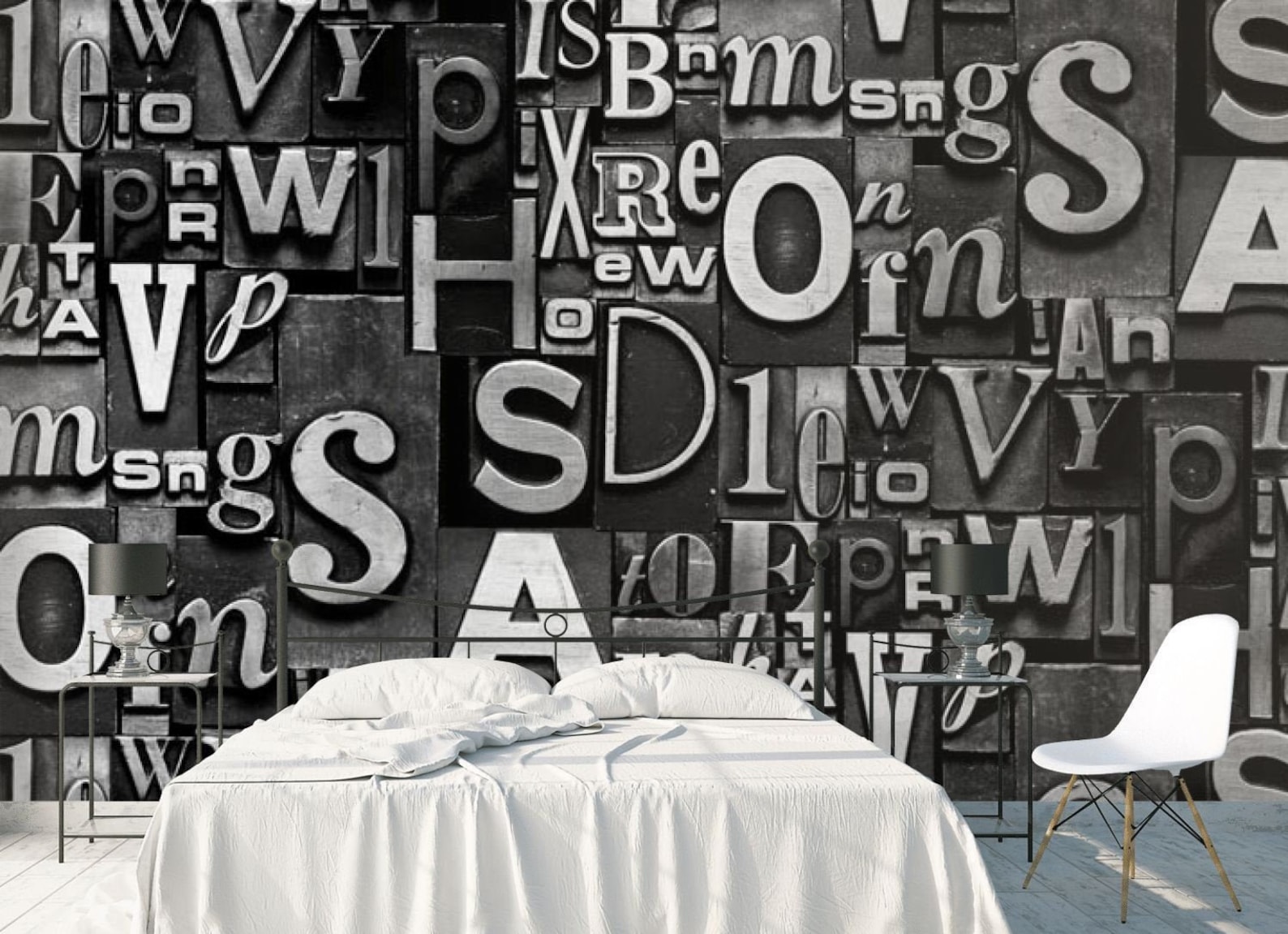 3D Letters Wallpaper Black and White Photo Wallpaper 3D Wall - Etsy