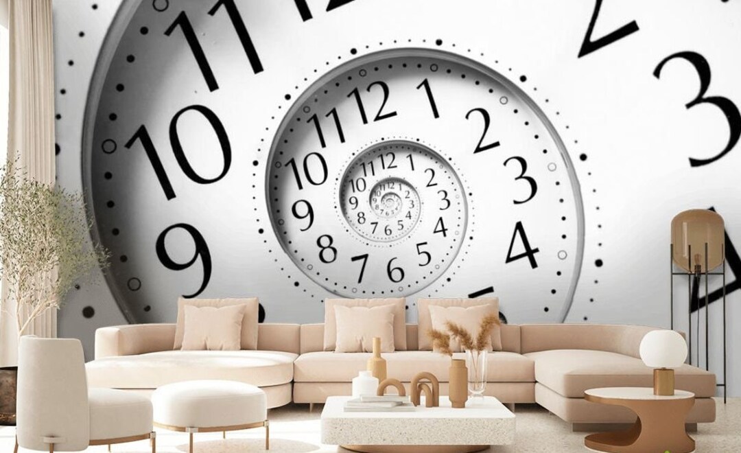3D Huge Clock Photo Wallpaper Modern Wall Decor Black White Wall Murals ...