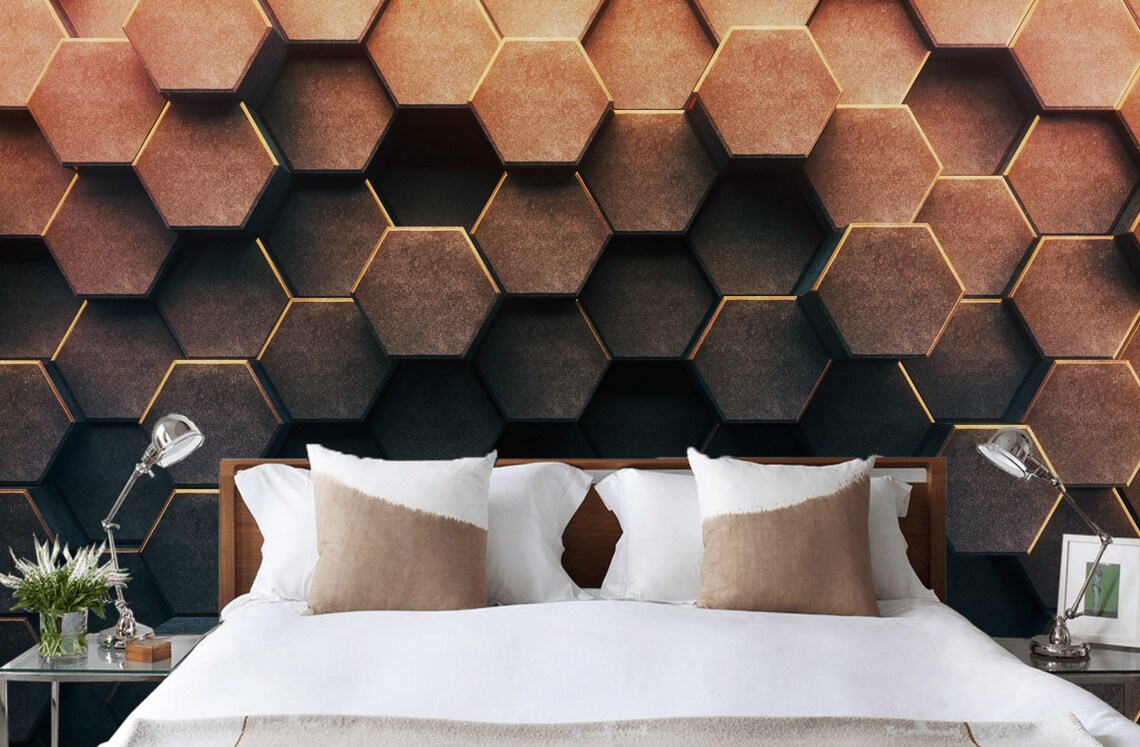 3D Geometry Honeycomb Wallpaper Modern Wall Decor Abstract | Etsy