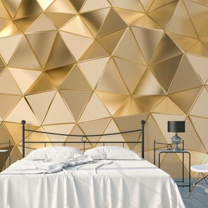 3D Effect Wallpaper Golden Triangles Modern Wall Decor Geometric Photo ...