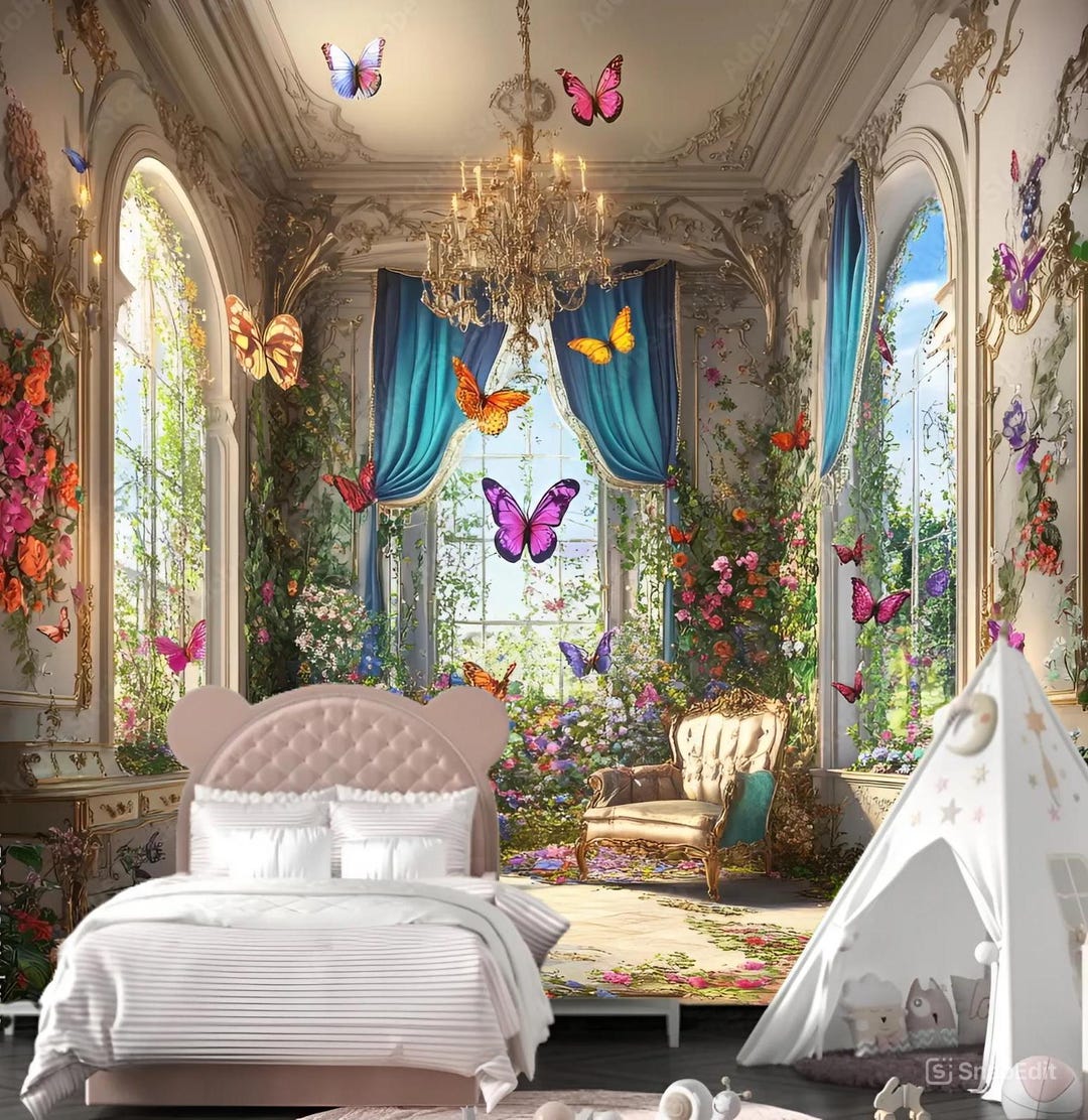 Magical Living Room With Flowers and Butterflies Art for Your Interior ...