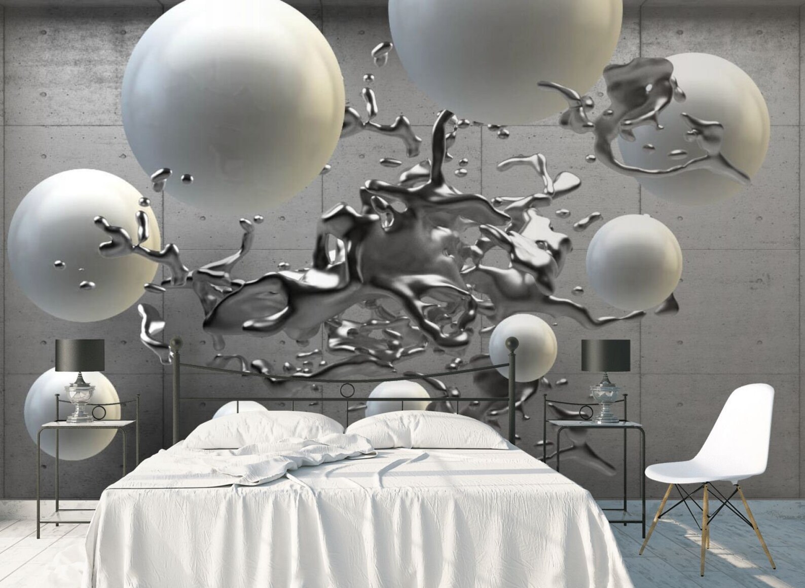3D Gray Balls Concrete Wall Vinyl Wallpaper Modern Wall Decor - Etsy