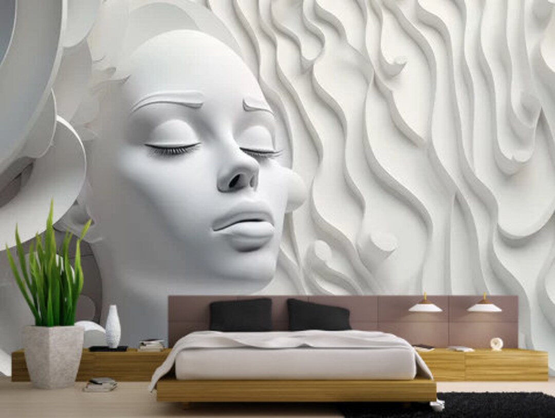 3D Girl Face Abstract White Wallpaper Modern Wall Decor Photo Wallpaper ...