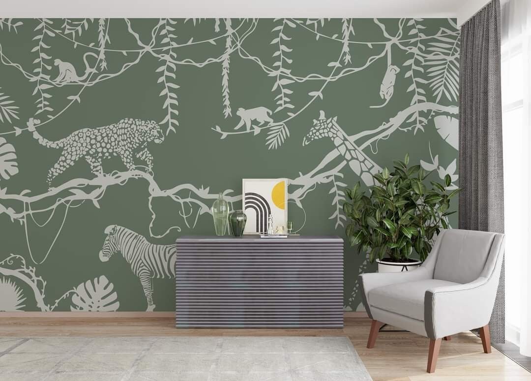 Tropical Animals Wallpaper: Green Safari Nursery Decor - Etsy