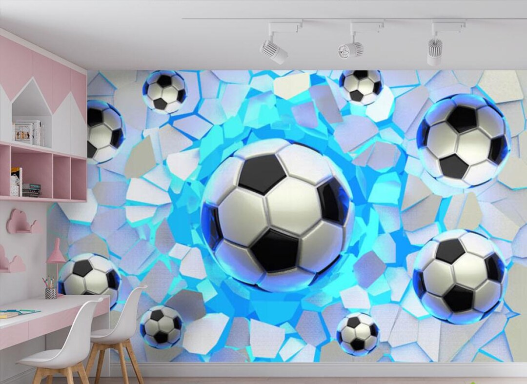 3D Football Soccer Balls Wallpaper Sport Broken Wall Art Modern Wall ...