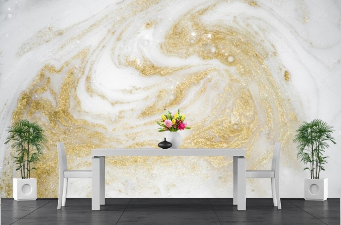 Marble Gold White Wallpaper Modern Wall Decor Large Wall | Etsy