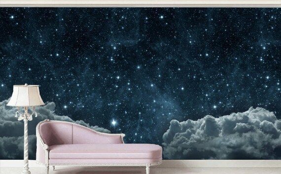 Night Sky Stars Clouds Realistic Mural Modern Wall Decor - Etsy