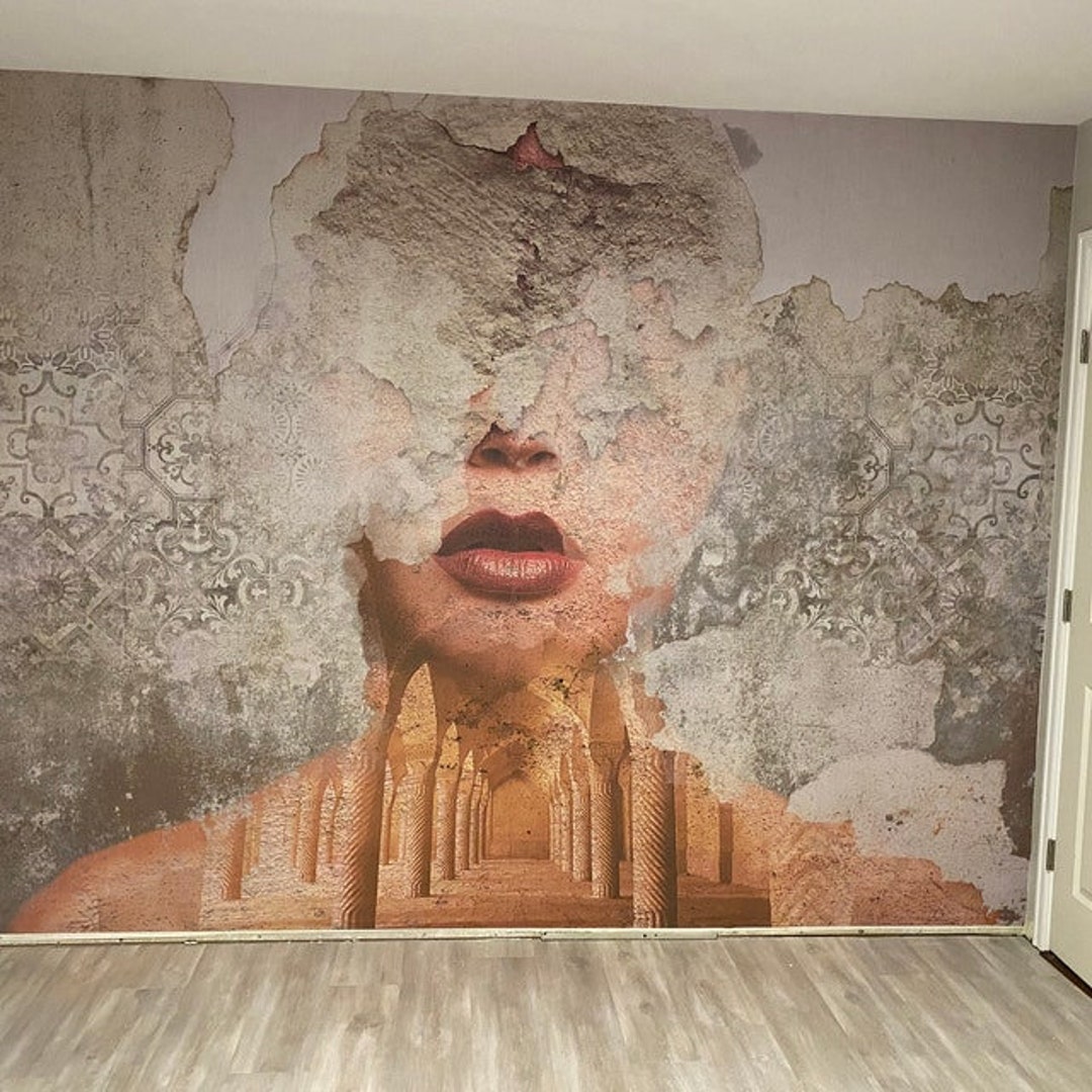 Old Cracked Wall Art Wallpaper Girl Face Modern Wall Decor Stylish ...
