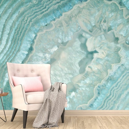 Turquoise Quartz Wall Murals Turquoise Crystal Wallpaper - Etsy