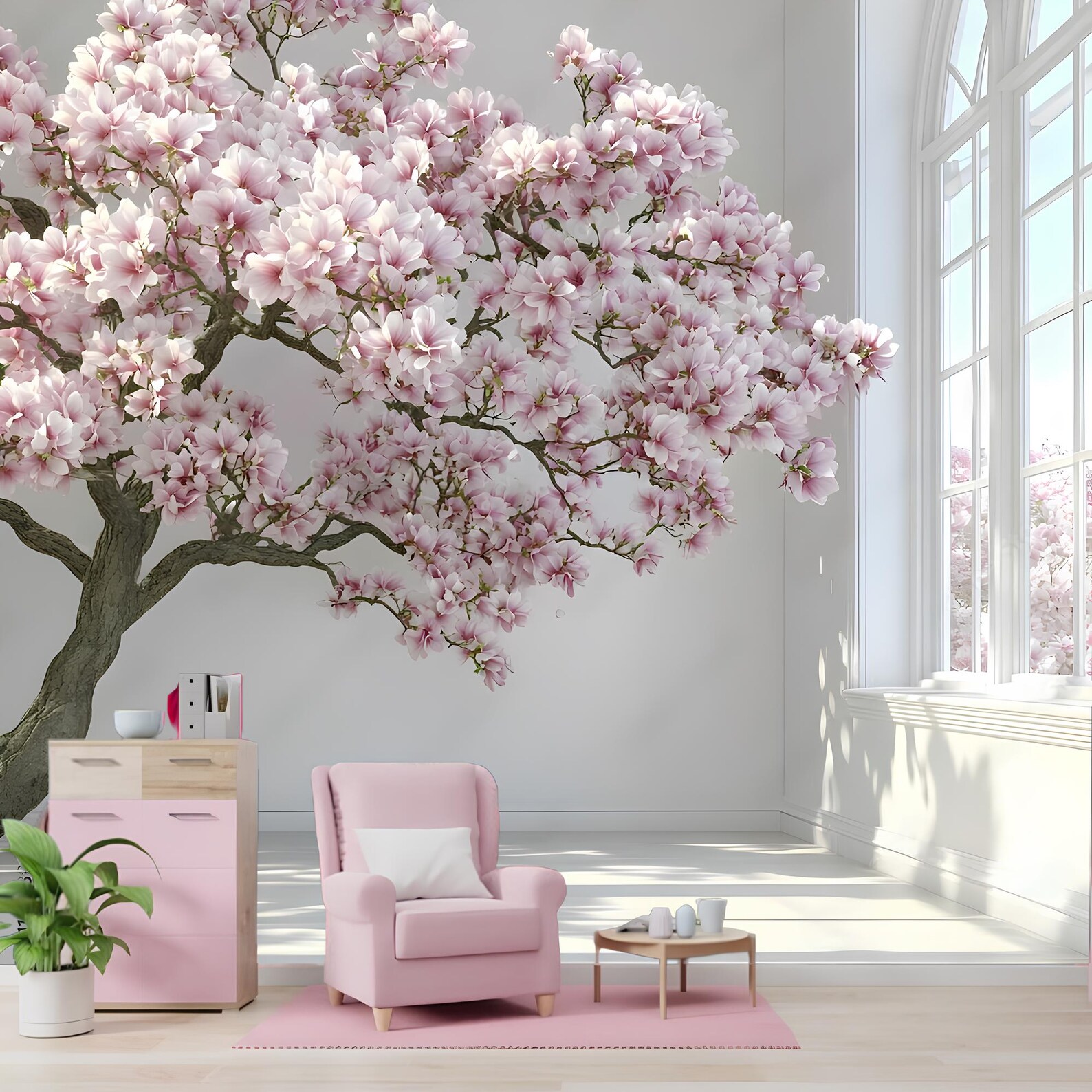 Magnolia Tree Wall Mural: Elegant Floral Wallpaper, Modern Interior ...