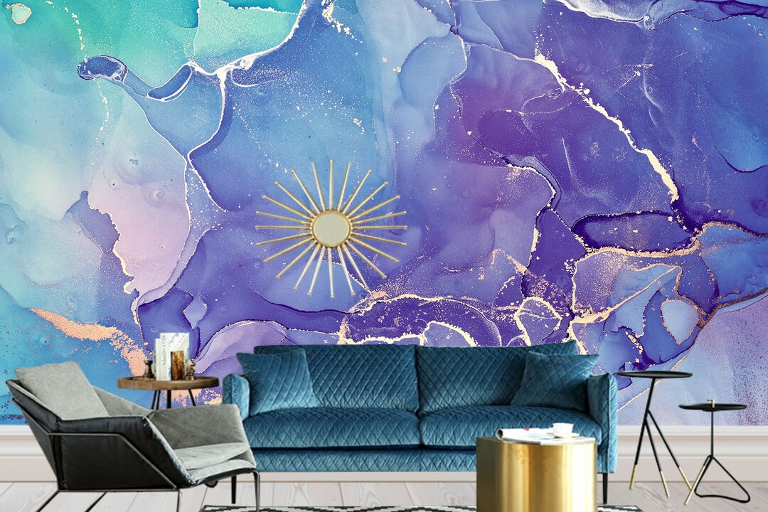 Turquoise Purple Overflows Ultramarine Fluid Art Abstract Wallpaper ...
