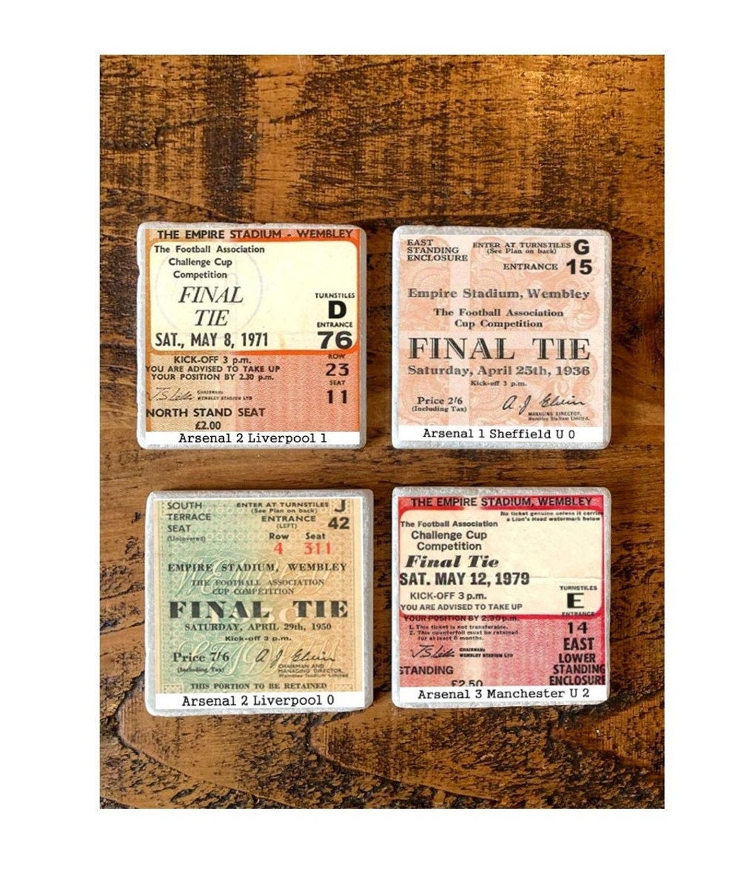 Arsenal Winning Cup Finals 4 Marble Coasters | 1936-1950-1971-1979 ...