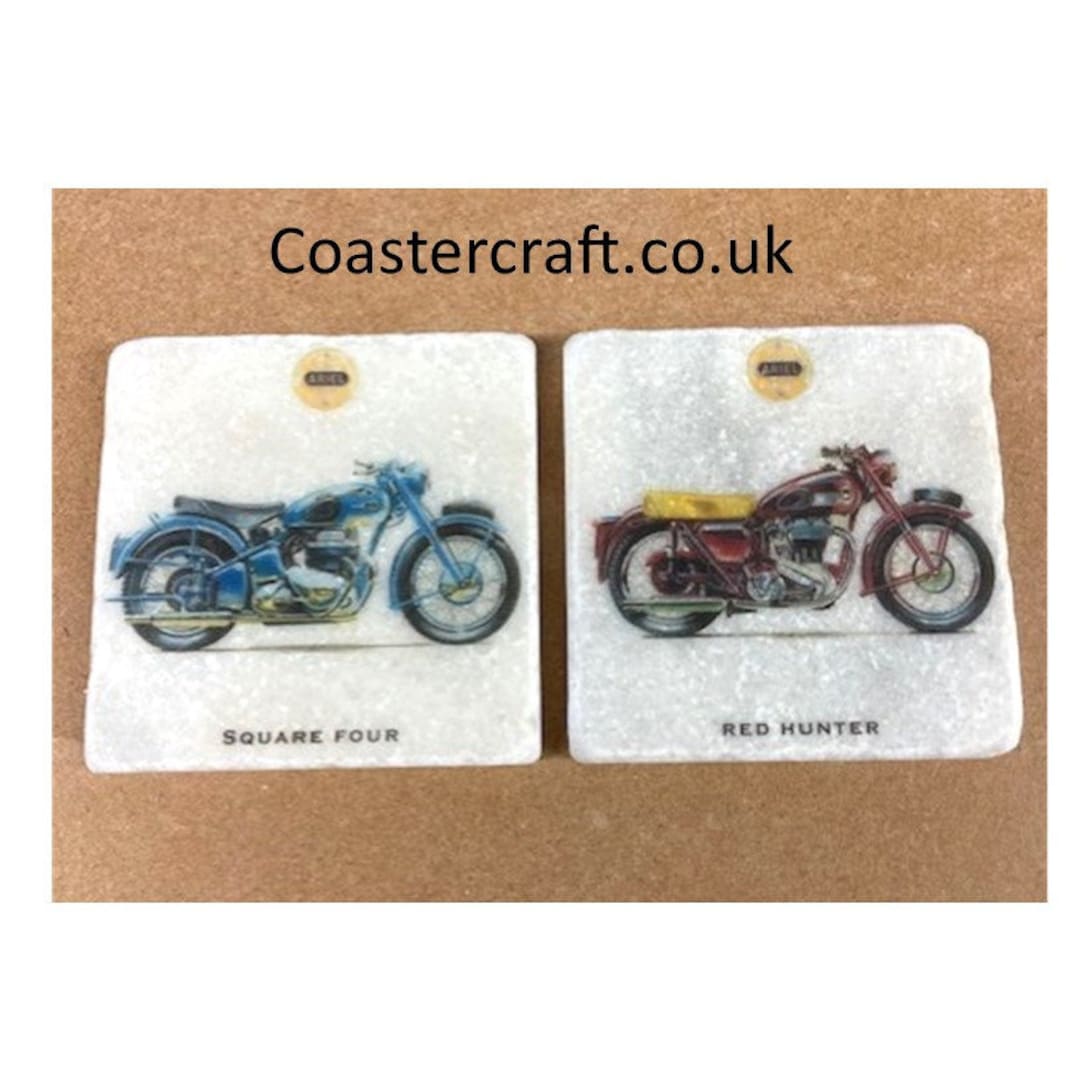 Motorcycle British Bikes Ariel Set of 2 or 4 Marble Coasters Square ...