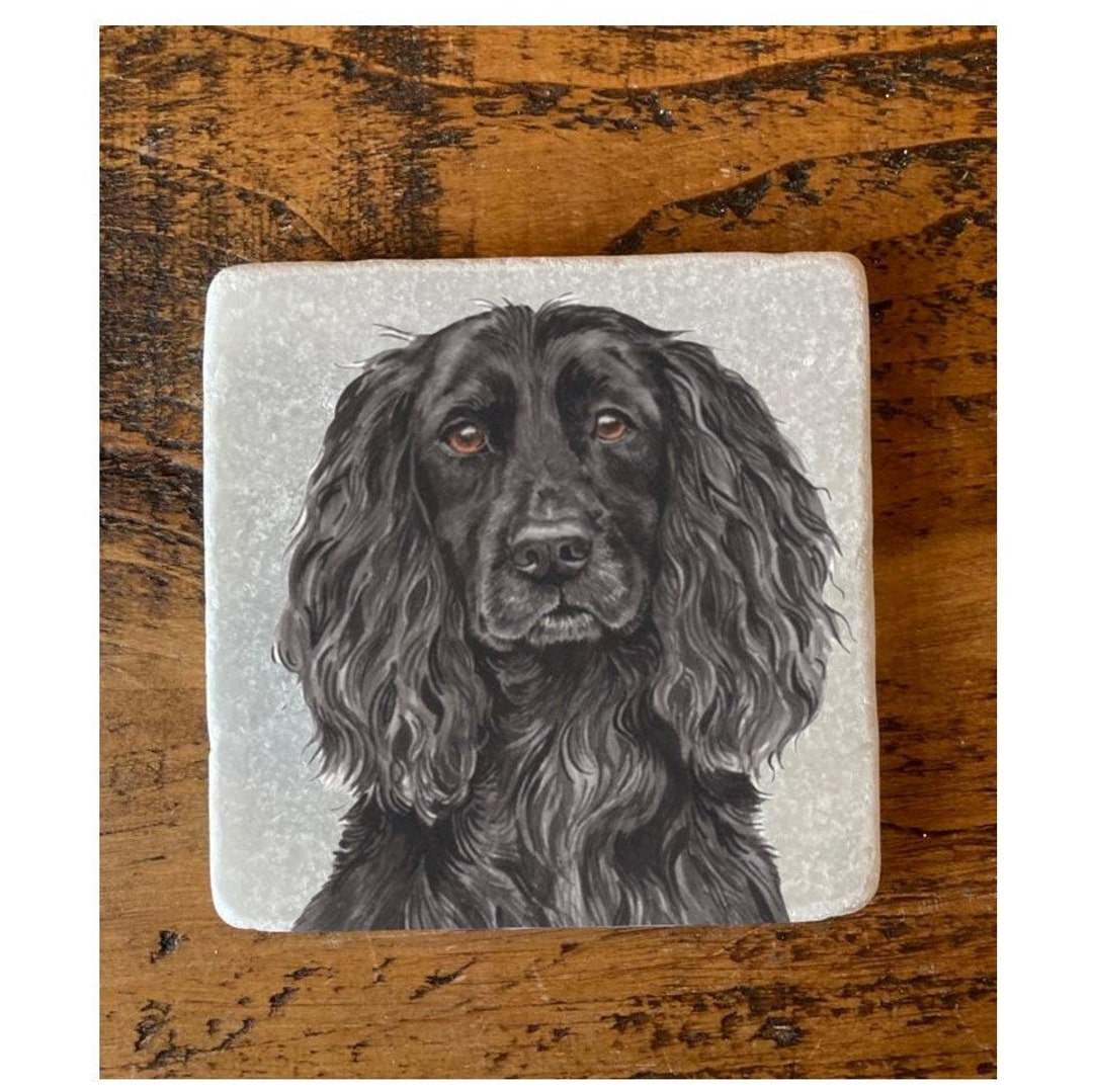 Cocker Spaniel Working - Natural Marble Coasters & Trivet | Handmade ...