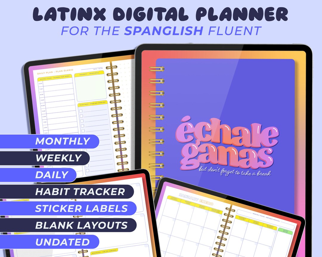 Latina Digital Planner | English & Spanish | Undated Colorful | iPad ...