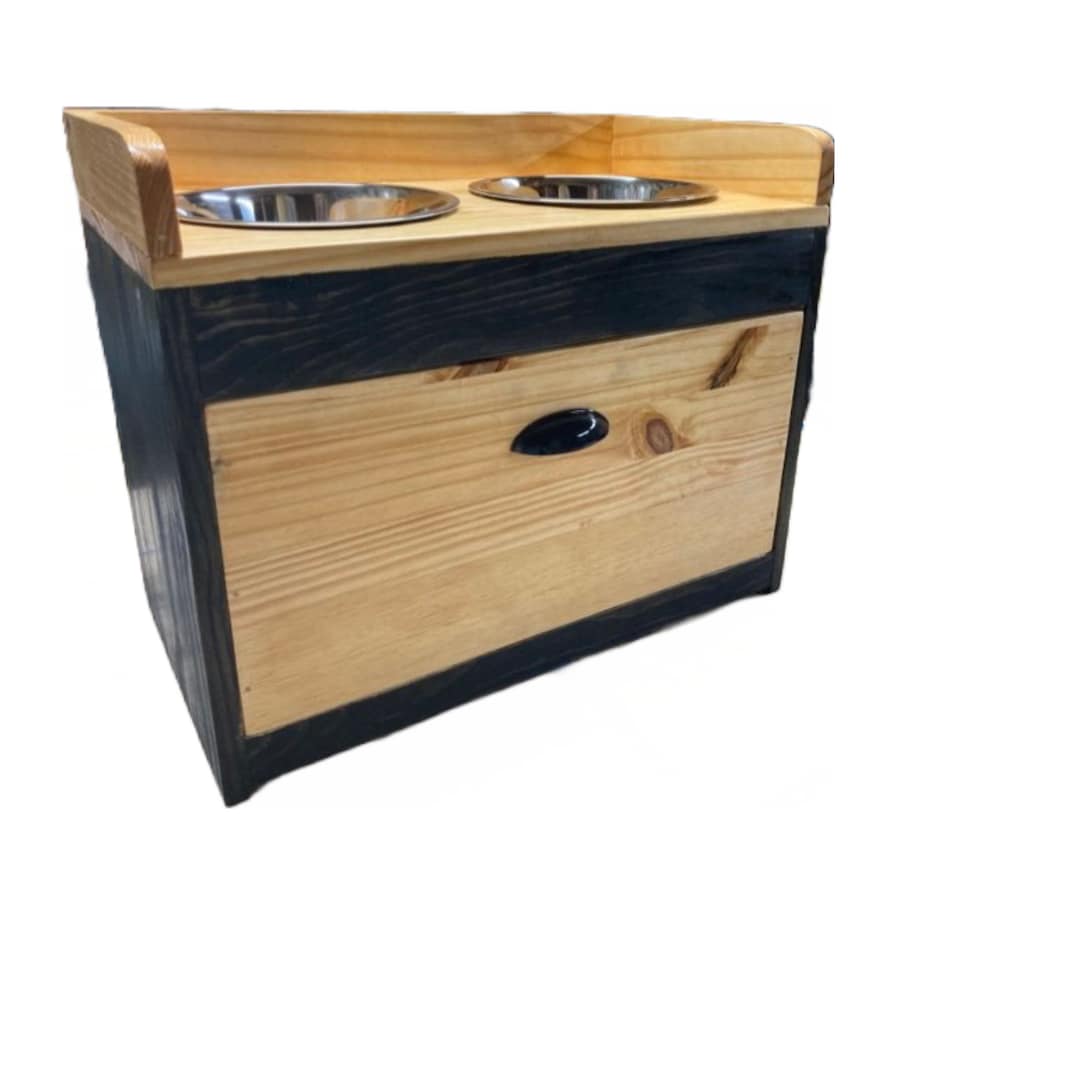 Raised Pet Feeder With Storage Drawer: Two Bowl Design - Etsy