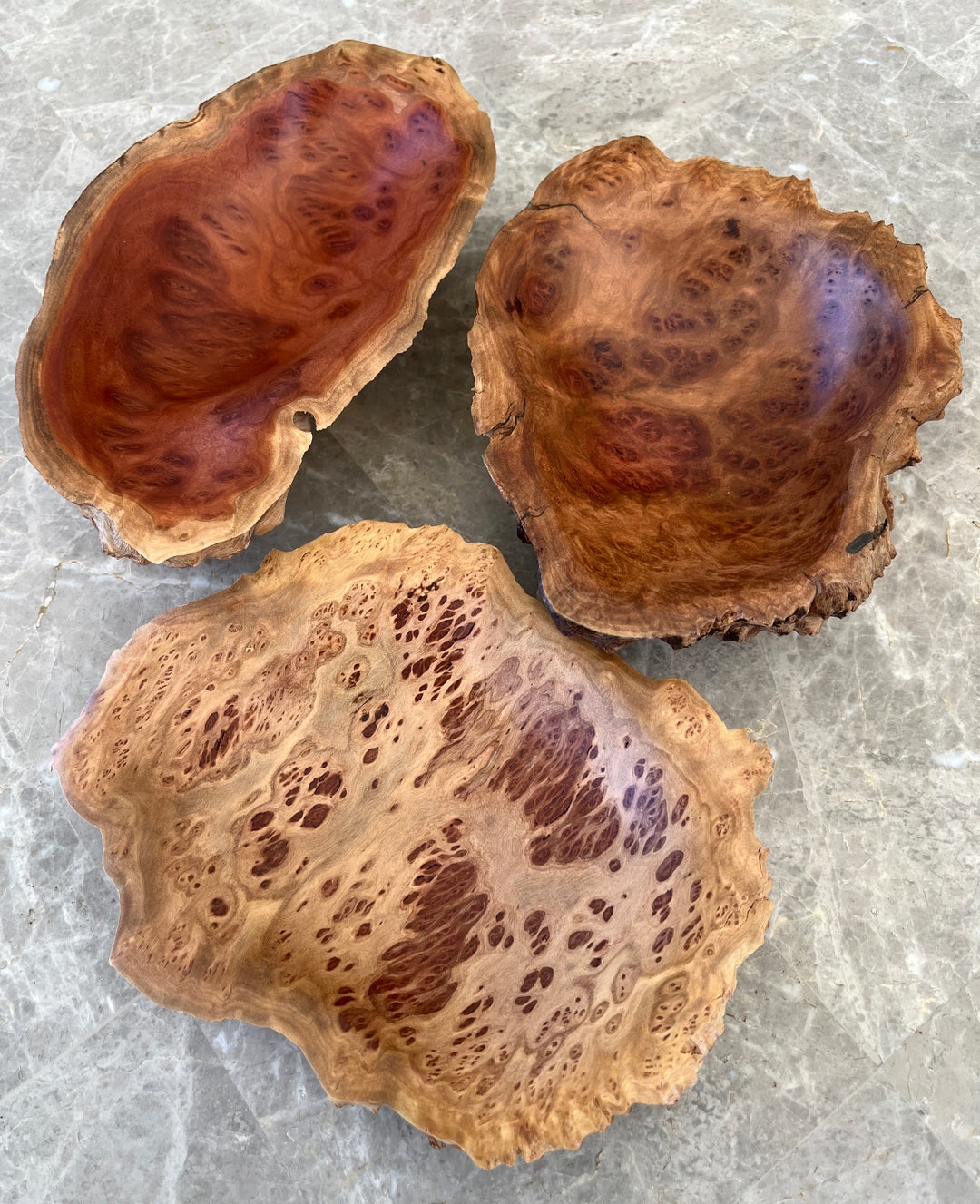 Red Mallee Burl and Coolibah Burl Bowls With Natural Live Edge Set of 3 ...