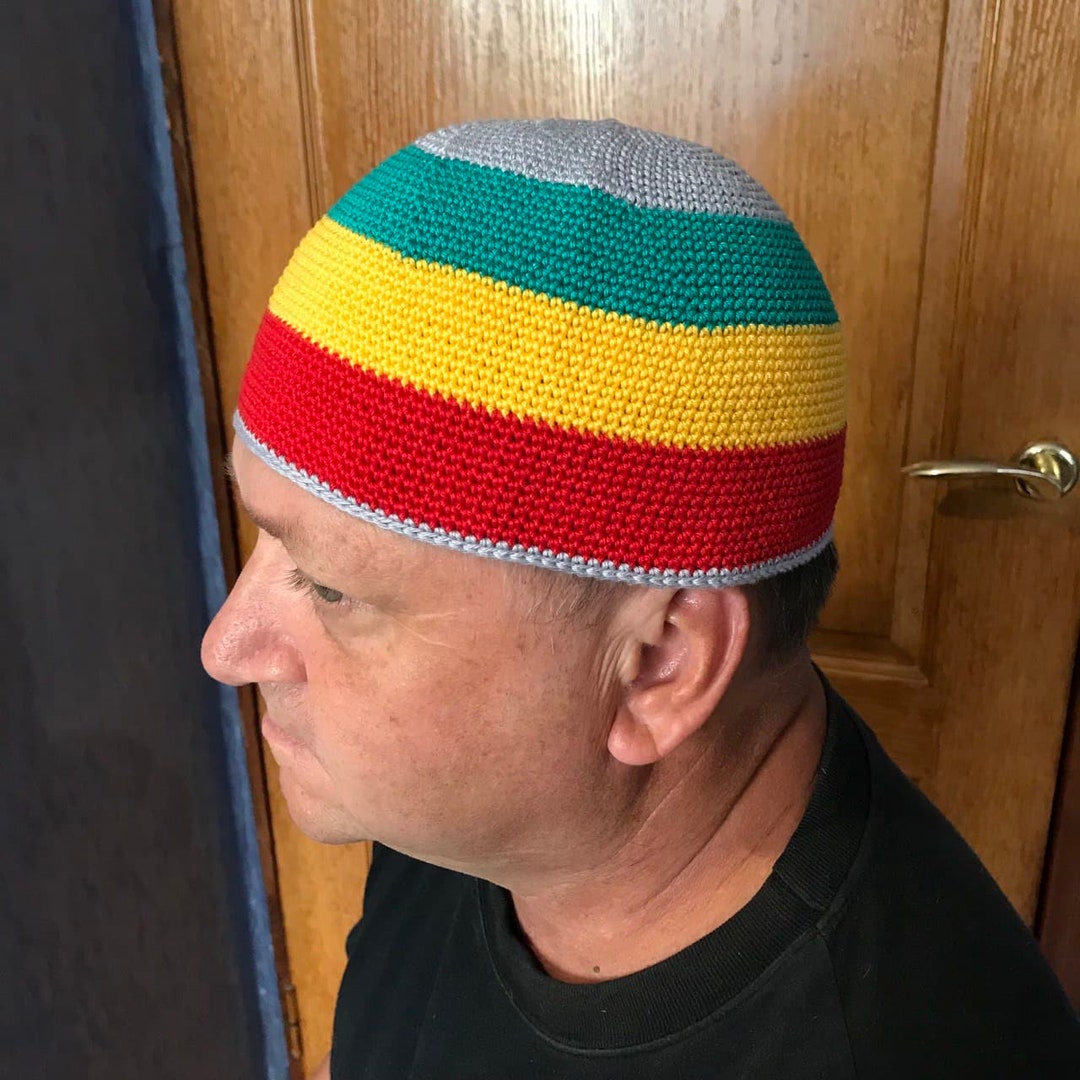 Rasta Crochet Hat, Mens Skull Cap is Cotton, , Rasta Beanie for Men ...