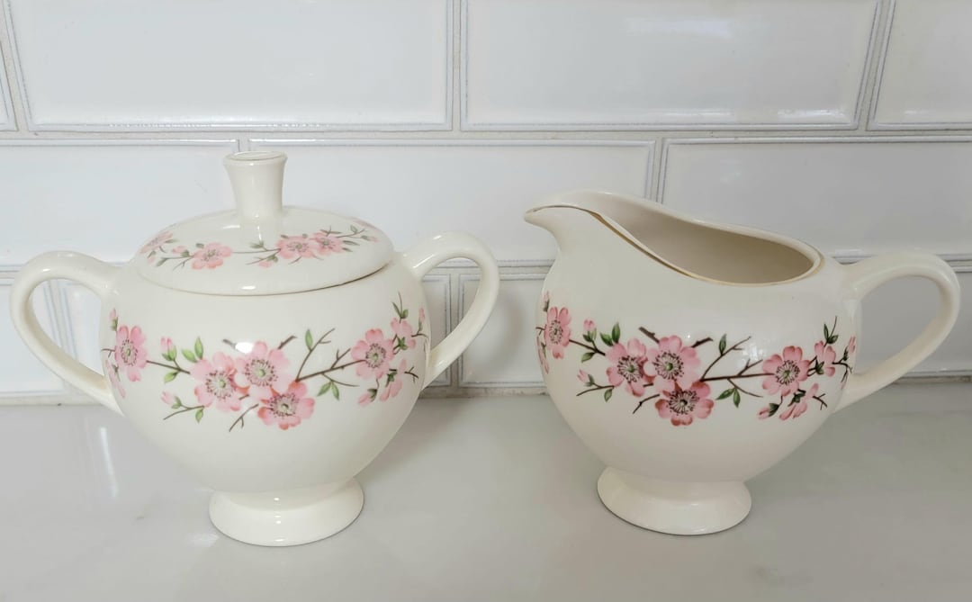 Vintage Salem China Sugar and Creamer Set - Pink Dogwood Flowers - Etsy