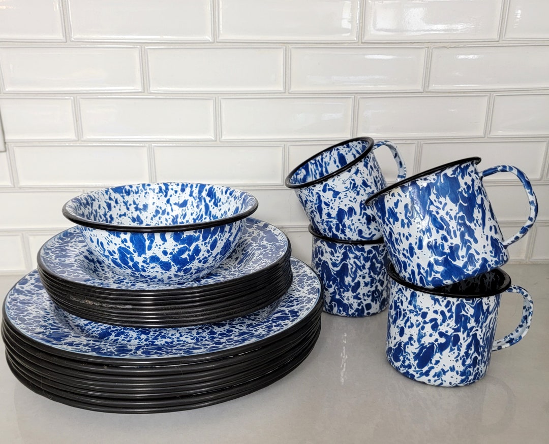 Vintage Blue and White Spatterware Enamelware Dishes - Etsy