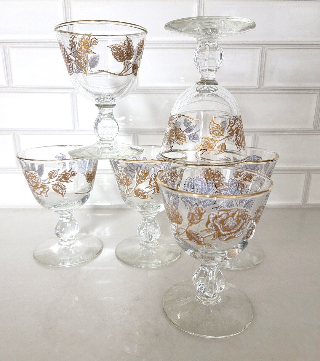 Set of 6 Vintage Libbey Rose Bouquet Cocktail Stemware Glasses - Etsy